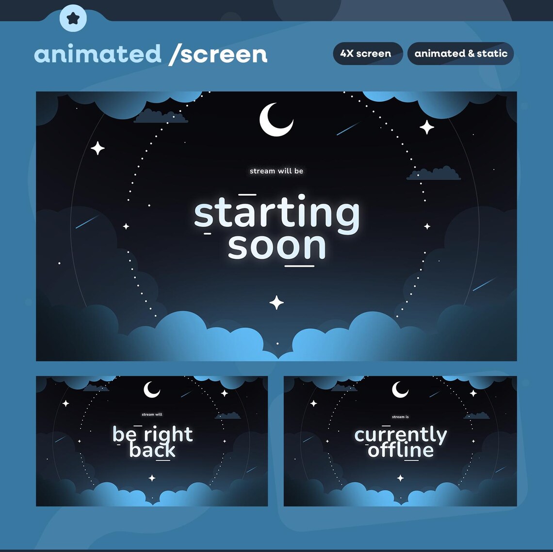 Dark Blue Cosmic Stream Overlay | Midnight Chill Moon Animated Pack ...