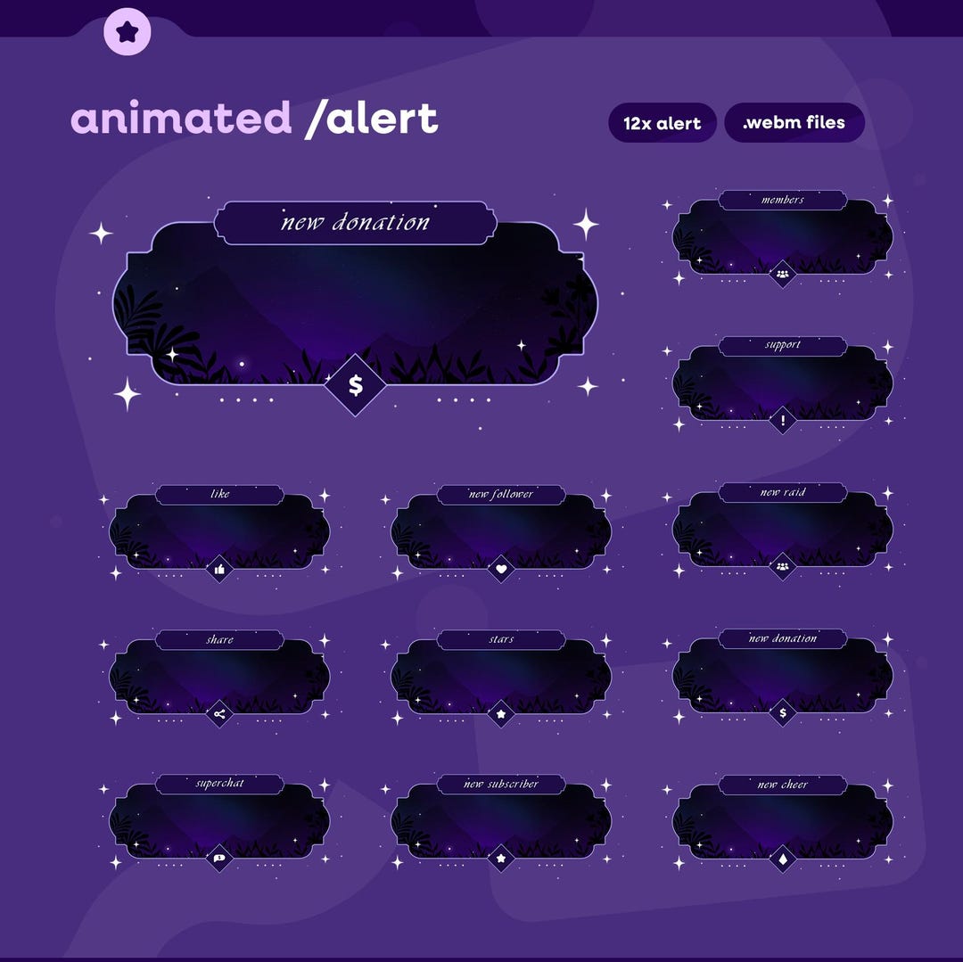 Animated Starry Grove Animated Stream Alerts: Purple Night Forest for ...