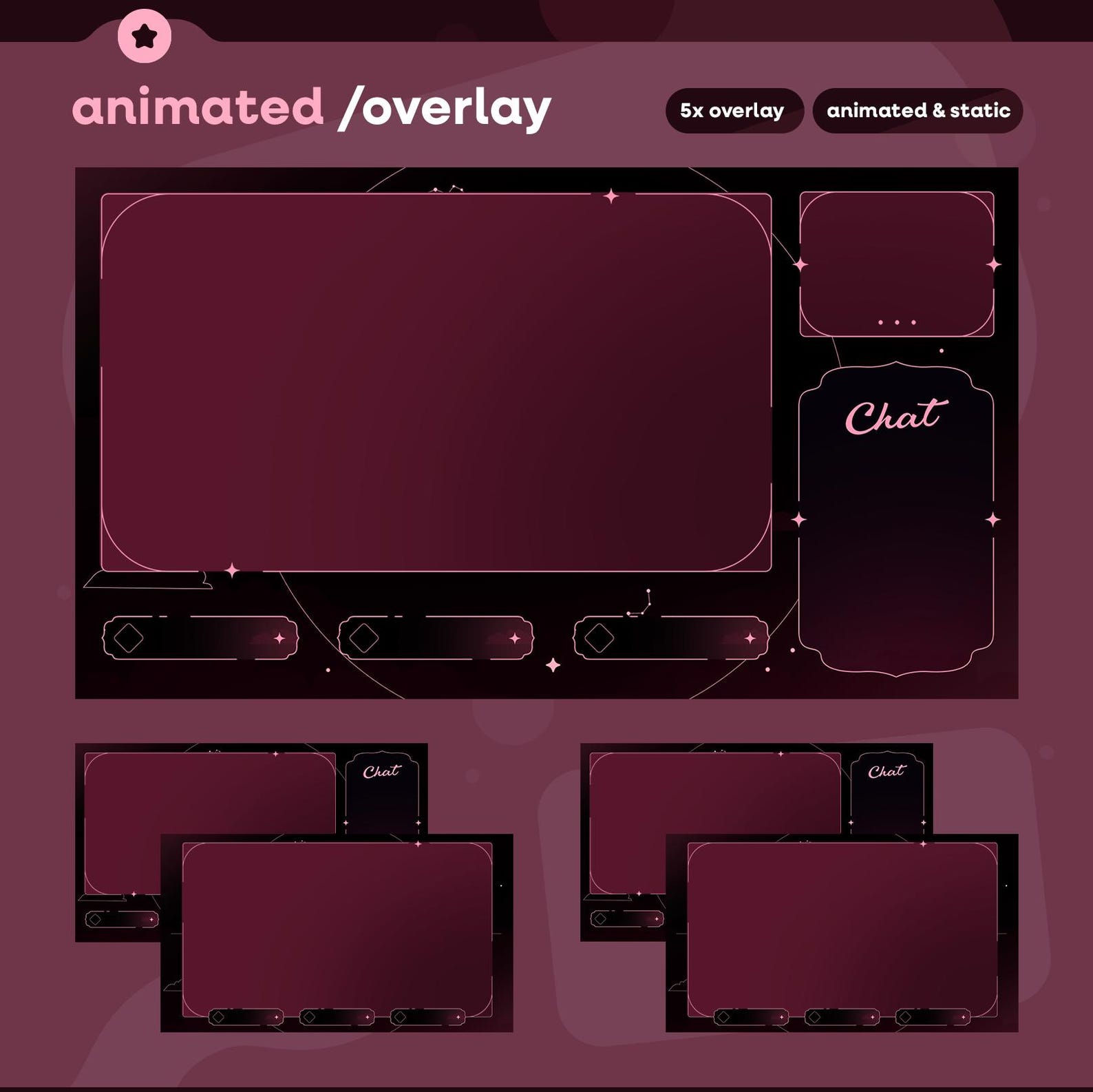 Twilight Bloom Animated Stream Pack for Twitch, Kick, Youtube | Overlay ...