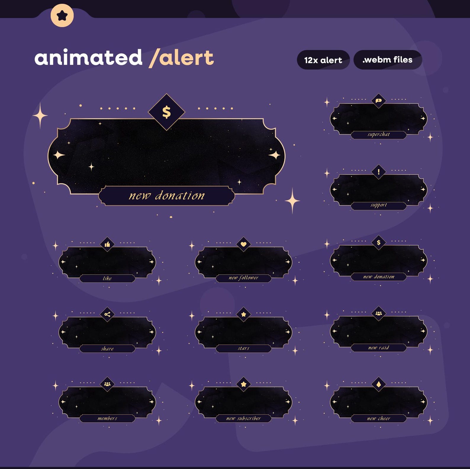 Royal Night Purple Animated Stream Overlay Pack | Vtuber, Twitch, Kick ...
