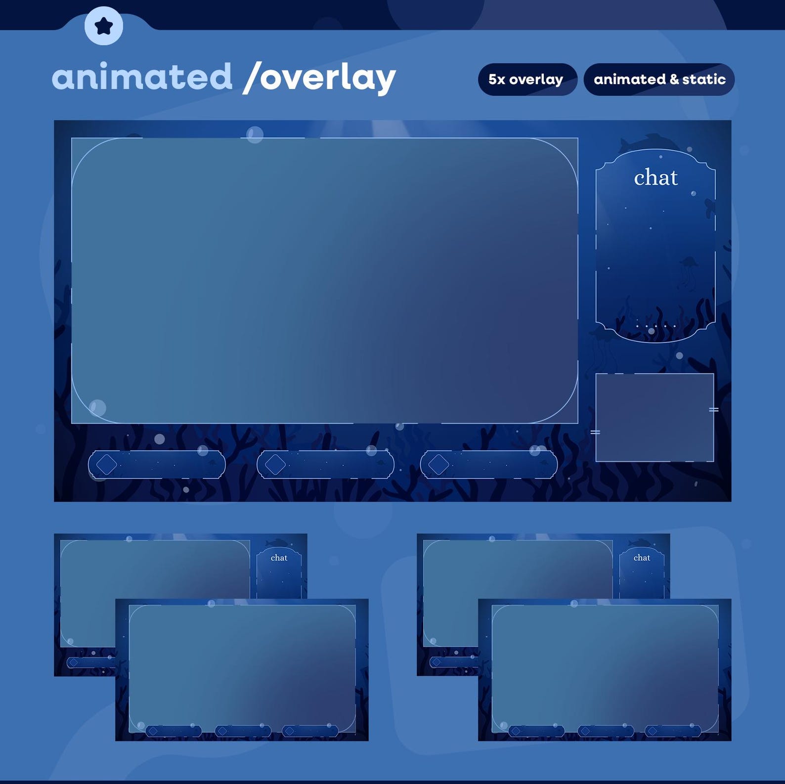 Animated Marine Glow Stream Overlay: Soft Blue Ocean for Twitch and Obs ...