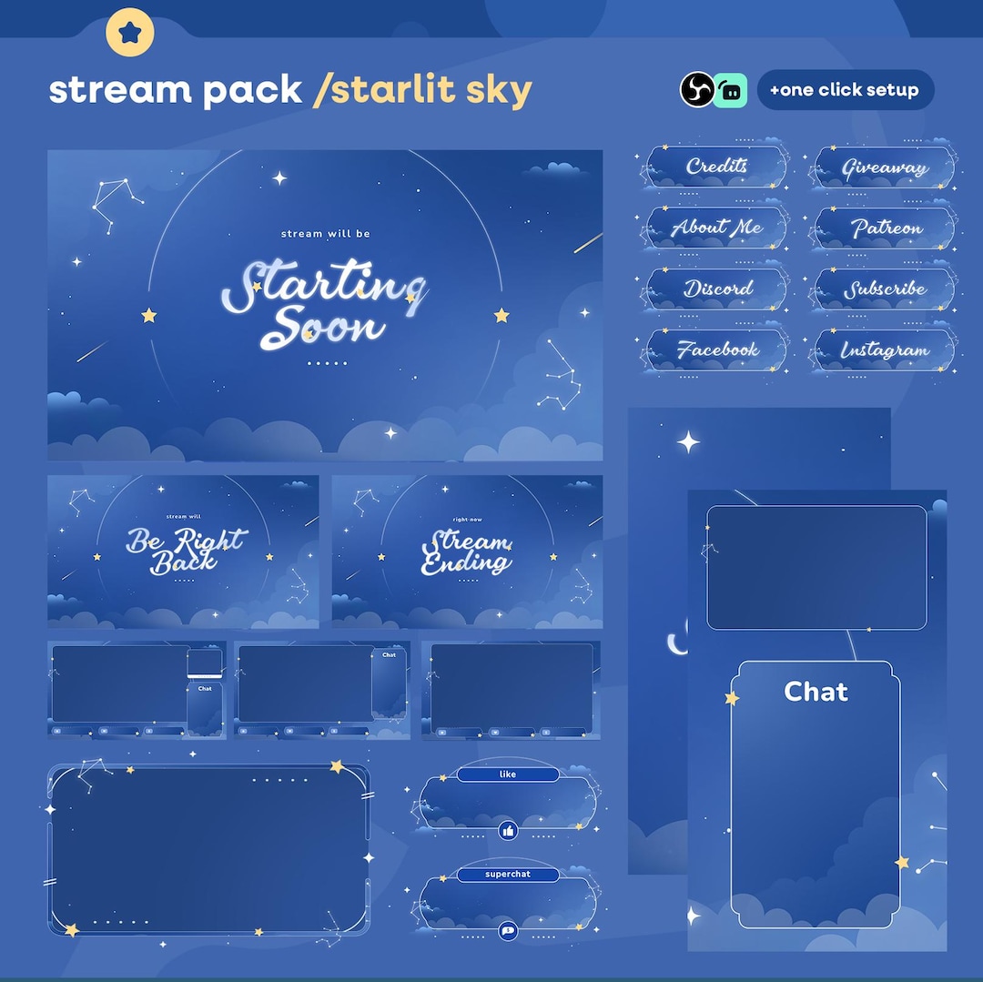 Starlit Sky Animated Overlay Package | Cozy Night | Vtuber Stream Setup ...