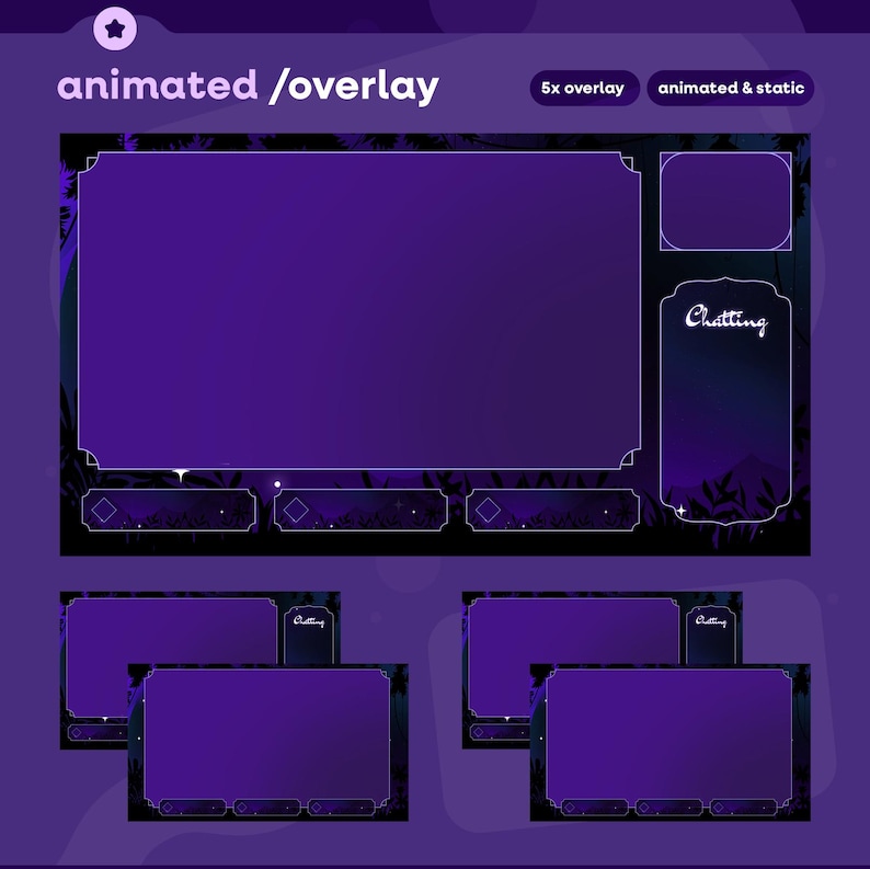 Animated Starry Grove Stream Pack: Purple Night Forest for Twitch and ...