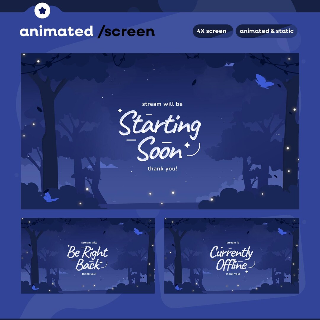 Animated Forest Veil Stream Screens: Soft Blue Firefly Night Theme for Tiktok, Twitch and Obs ...