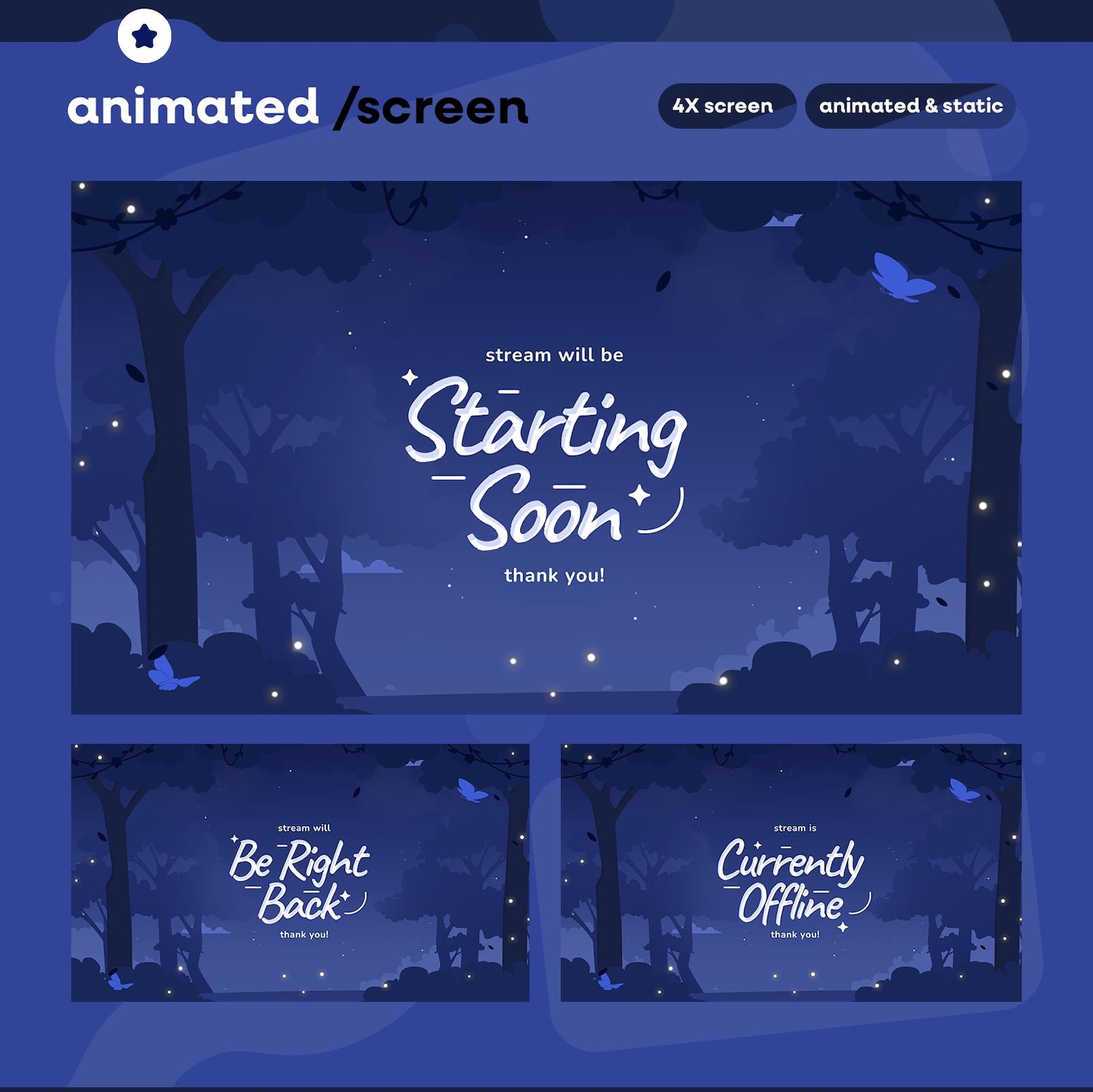 Animated Forest Veil Stream Screens: Soft Blue Firefly Night Theme for ...