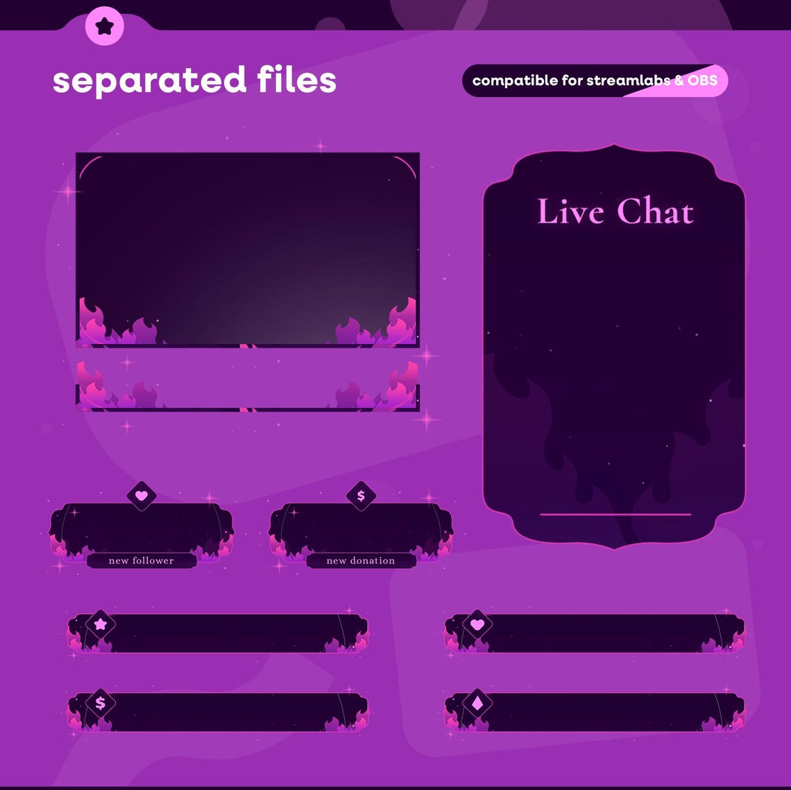 Purple Cosmic Stream Overlay | Celestine Heat Animated Vtuber Pack ...