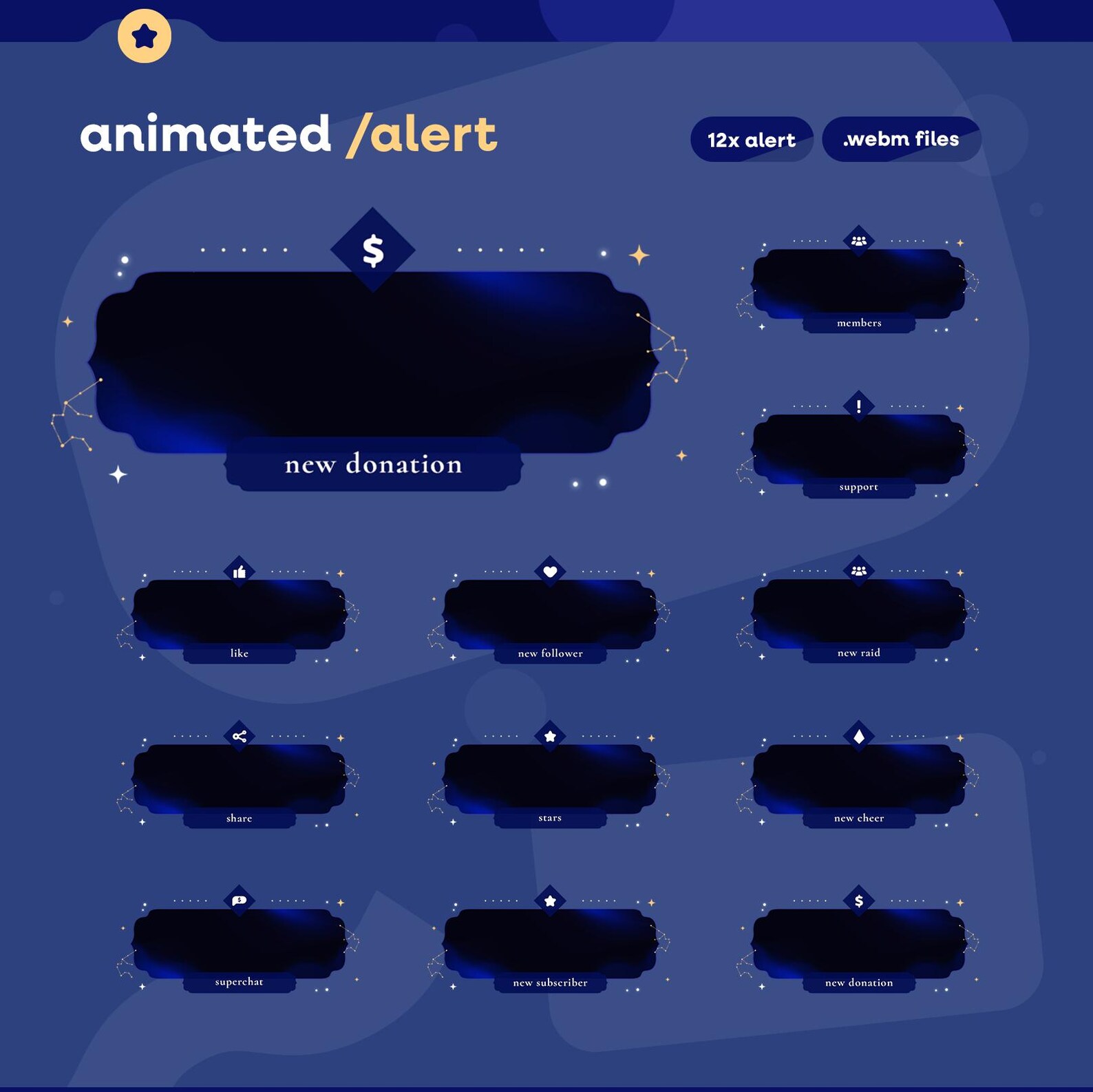 Animated Galaxy Gleam Stream Pack: Neon Blue and Gold Cosmic for Tiktok ...