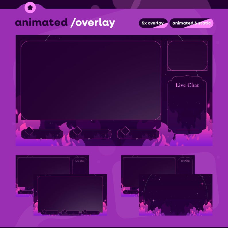 Purple Cosmic Stream Overlay | Celestine Heat Animated Vtuber Pack ...