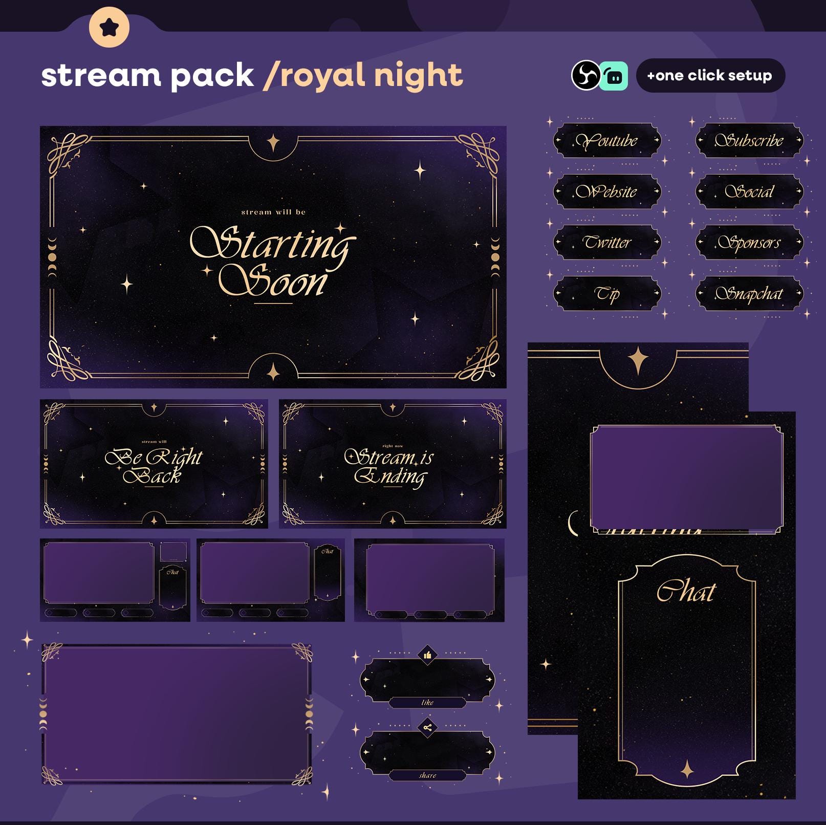 Royal Night Animated Stream Package for Twitch | Dark Elegant Overlay ...