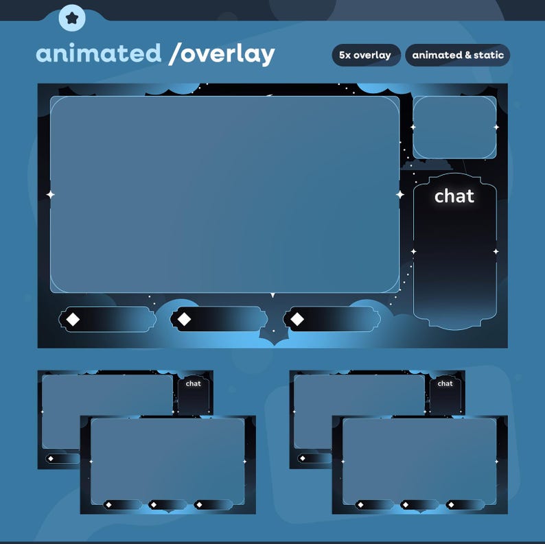 Dark Blue Cosmic Stream Overlay | Midnight Chill Moon Animated Pack ...