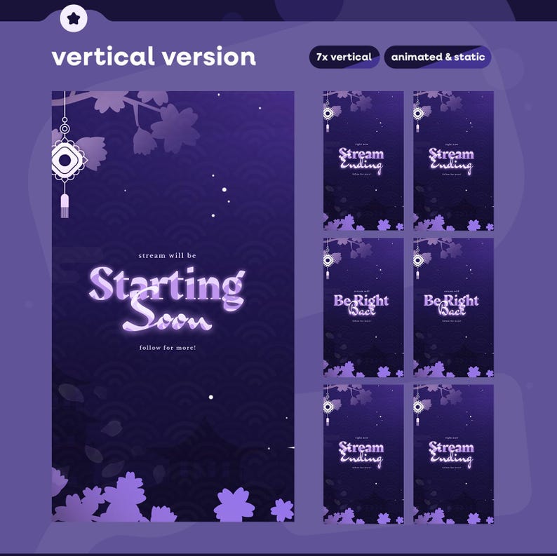Sakura Purple Stream Screens | Hanami Night Cozy Animated Pack | Twitch ...