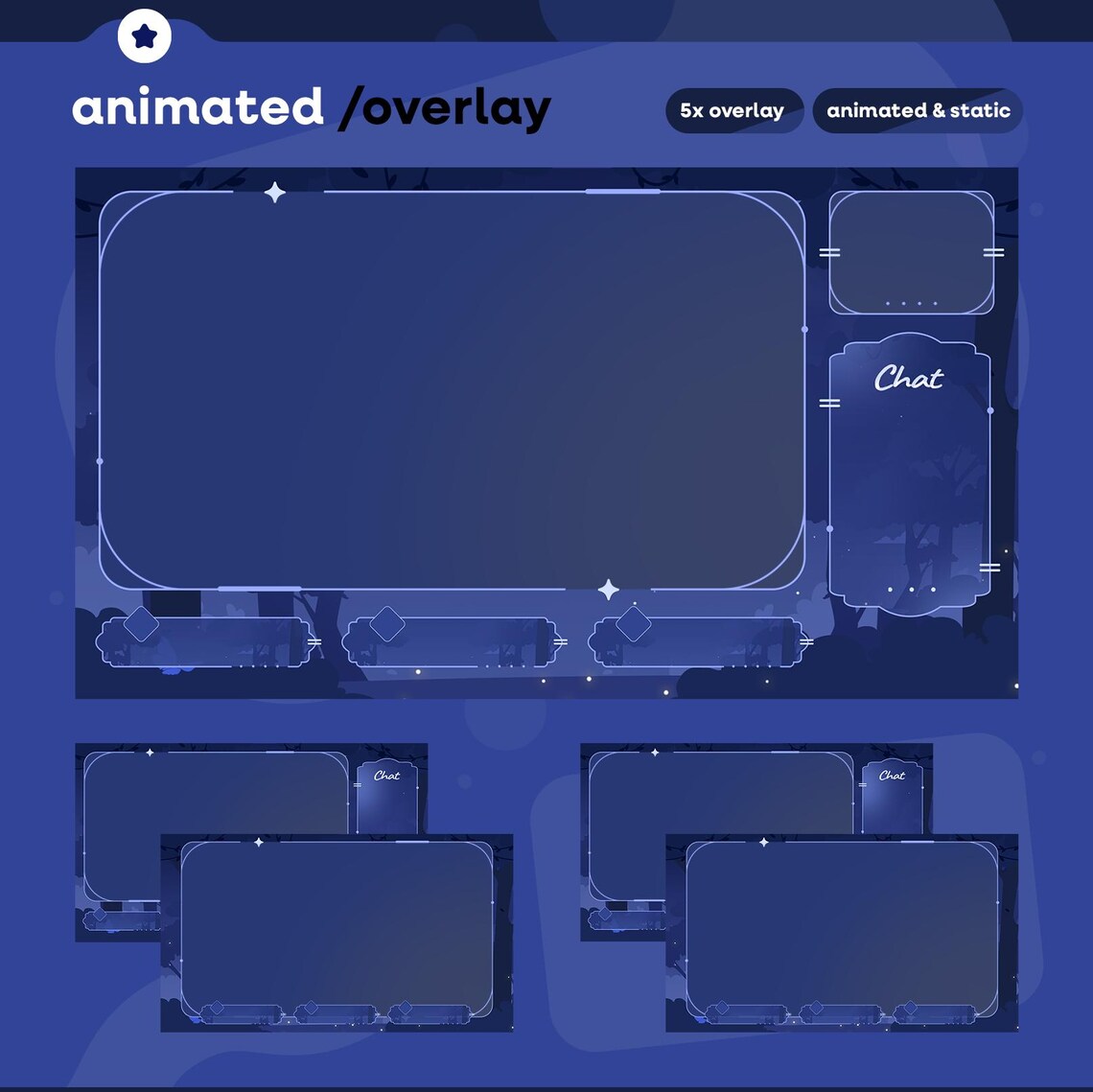 Animated Forest Veil Stream Package: Soft Blue Firefly Night Theme for ...