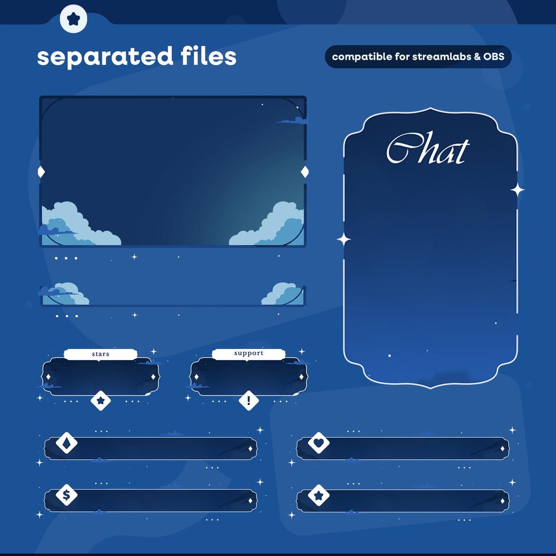 Clouded Stars Animated Stream Overlay | Dreamy Night Sky Stream Package ...