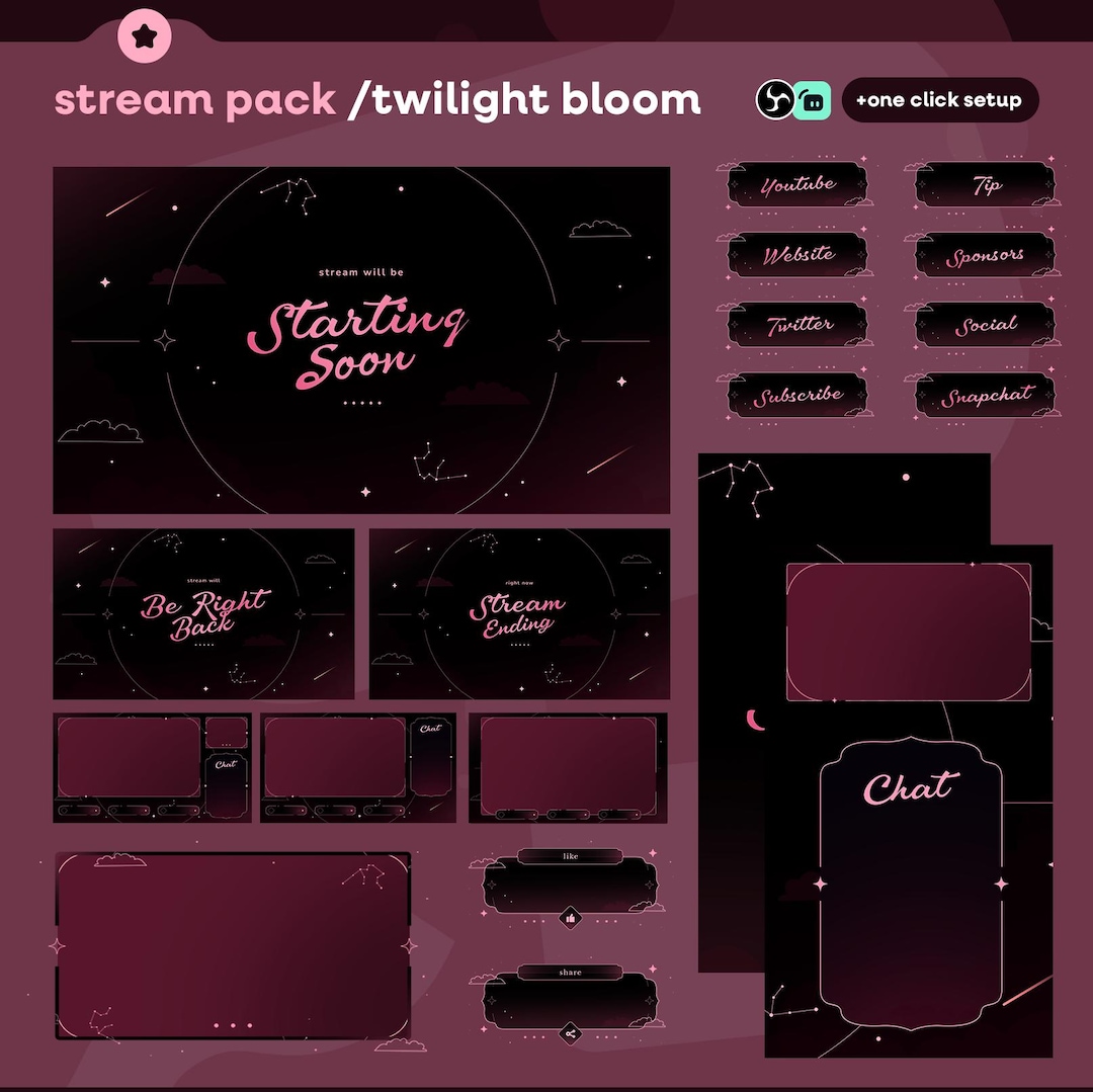 Twilight Bloom Animated Stream Pack for Twitch, Kick, Youtube | Overlay ...