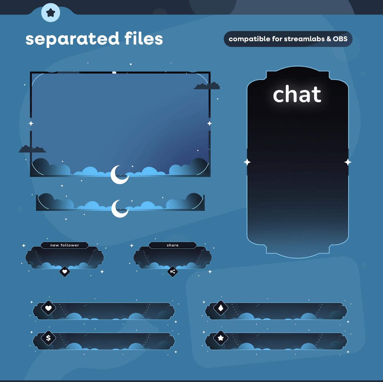 Dark Blue Cosmic Stream Overlay | Midnight Chill Moon Animated Pack ...