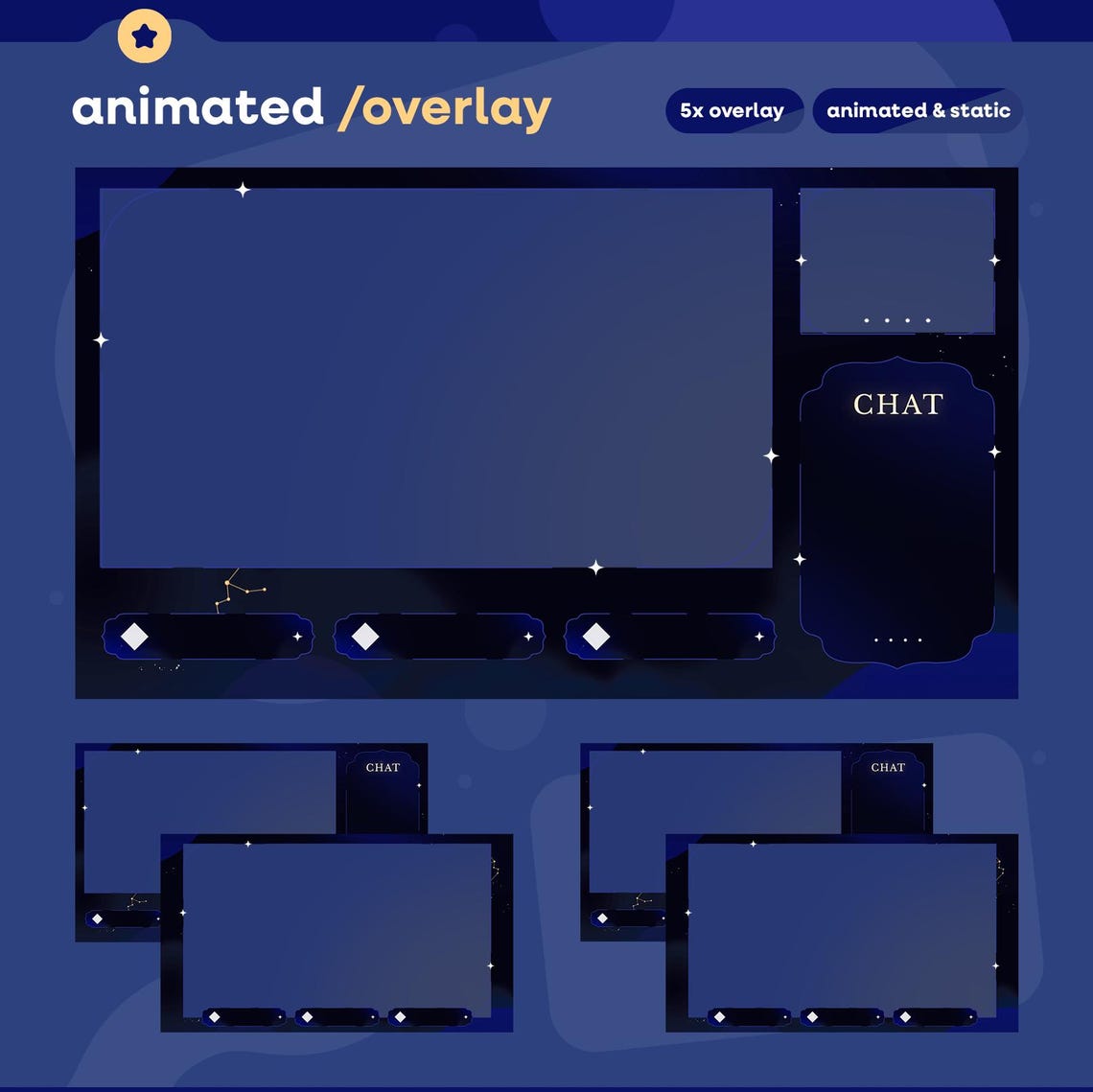 Animated Galaxy Gleam Stream Pack: Neon Blue and Gold Cosmic for Tiktok ...