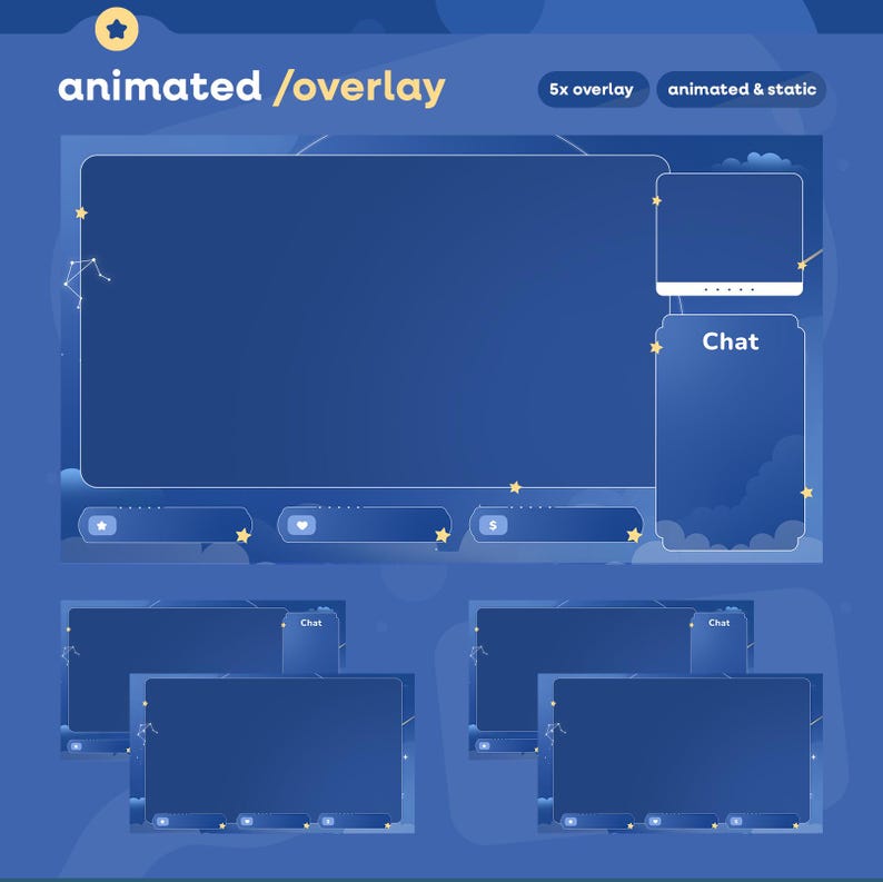 Starlit Sky Animated Overlay Package | Cozy Night | Vtuber Stream Setup ...
