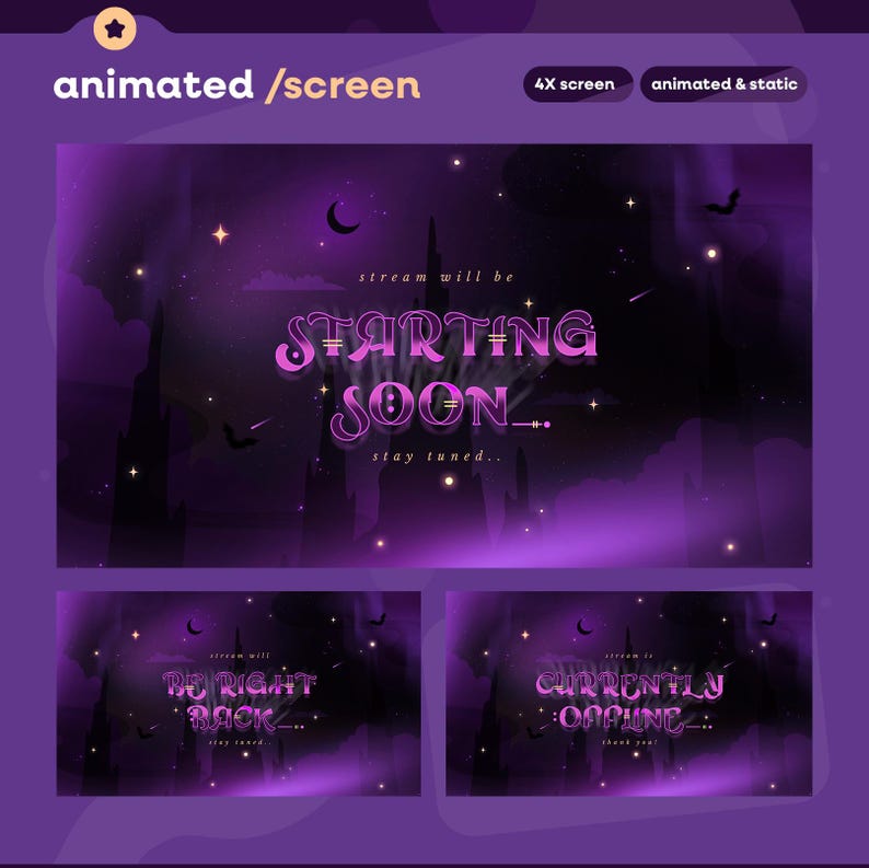 Gothic Purple Stream Screens | Midnight Spires Animated Vtuber Pack ...