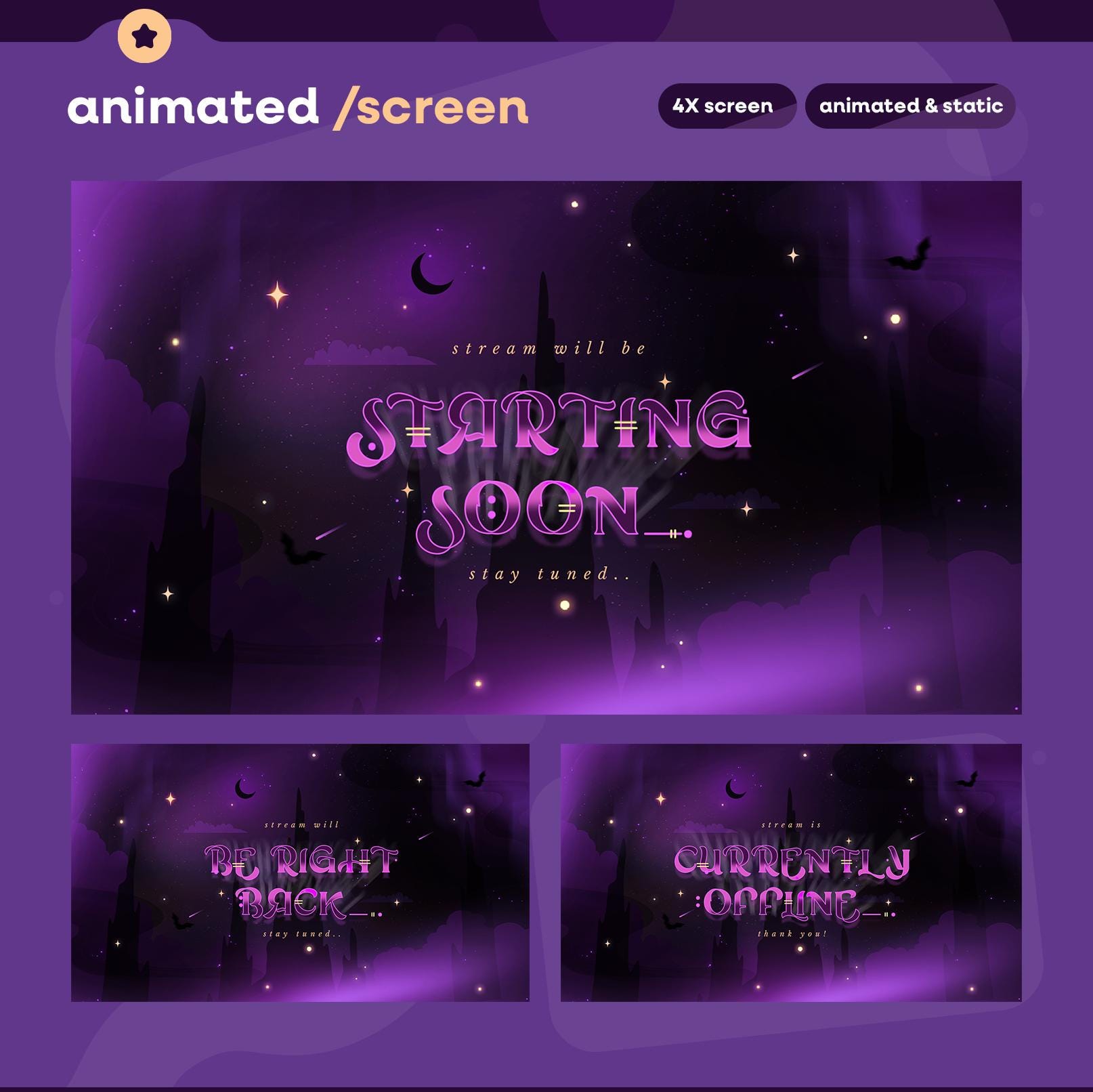 Gothic Purple Stream Screens | Midnight Spires Animated Vtuber Pack ...