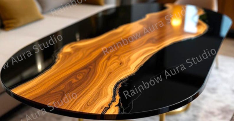 Handmade Black Resin Oval Dining Table | Modern Epoxy Office Desk - Etsy
