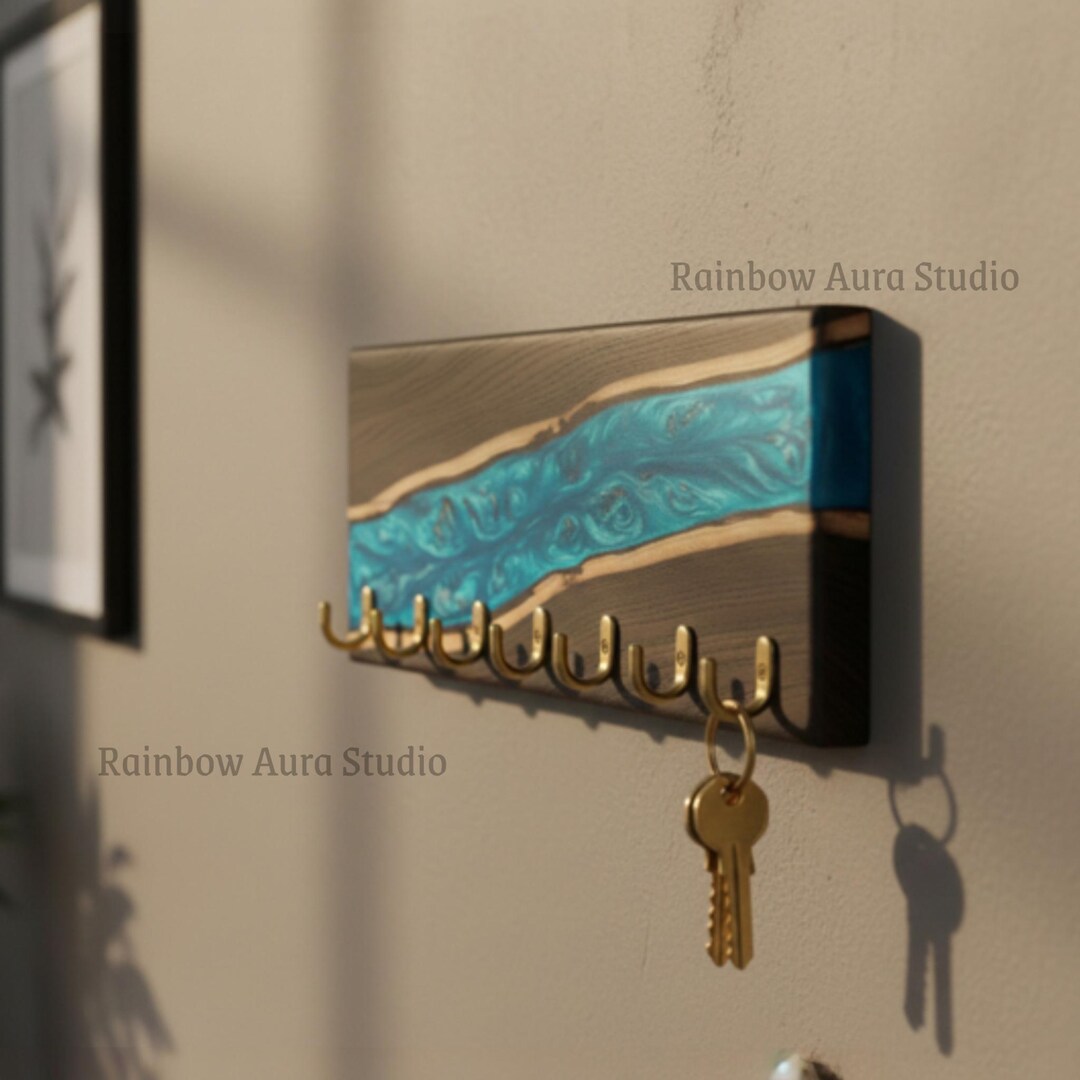 Handmade Metallic Blue Epoxy Resin Key Holder | Modern Wall Decor - Etsy