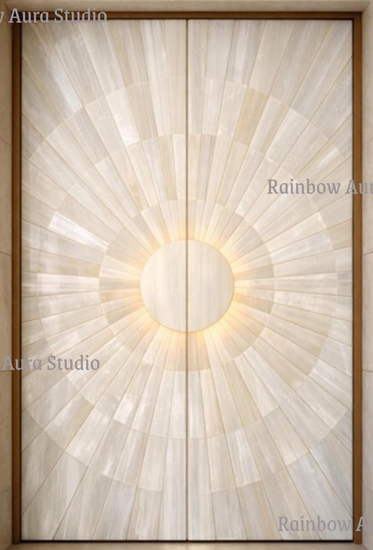 Selenite Crystal Double Door | Sunburst Pattern Luxury Entrance Panel ...
