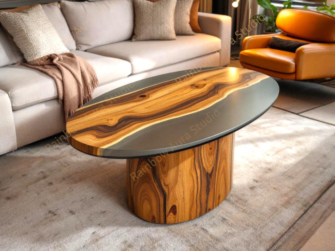 Handmade Oval Epoxy Coffee Table: Modern Solid Wood River Table - Etsy