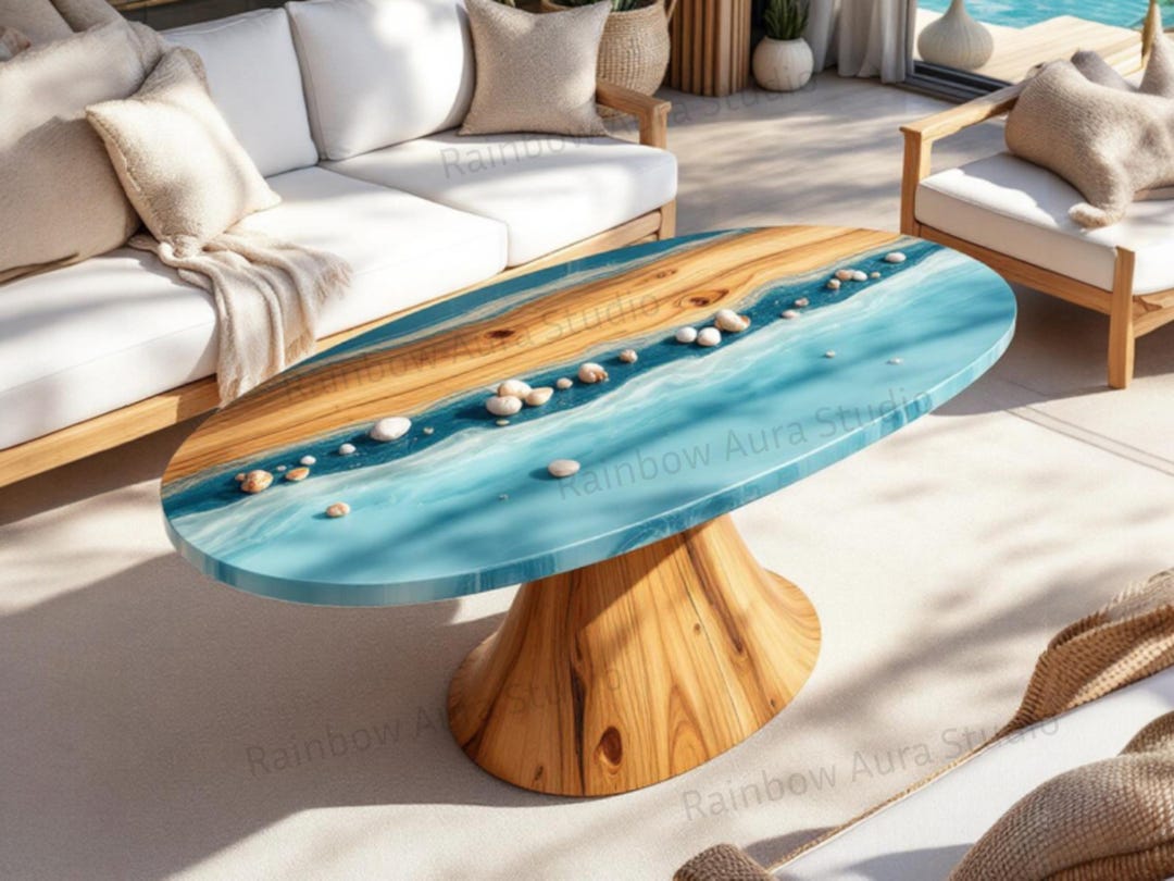 Handcrafted Oval Epoxy Coffee Table | Blue Ocean Resin & Wood - Etsy