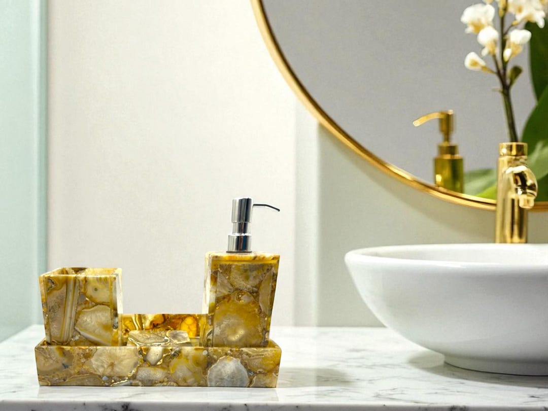 Handmade Yellow Agate Bathroom Set | Natural Stone Spa Decor - Etsy