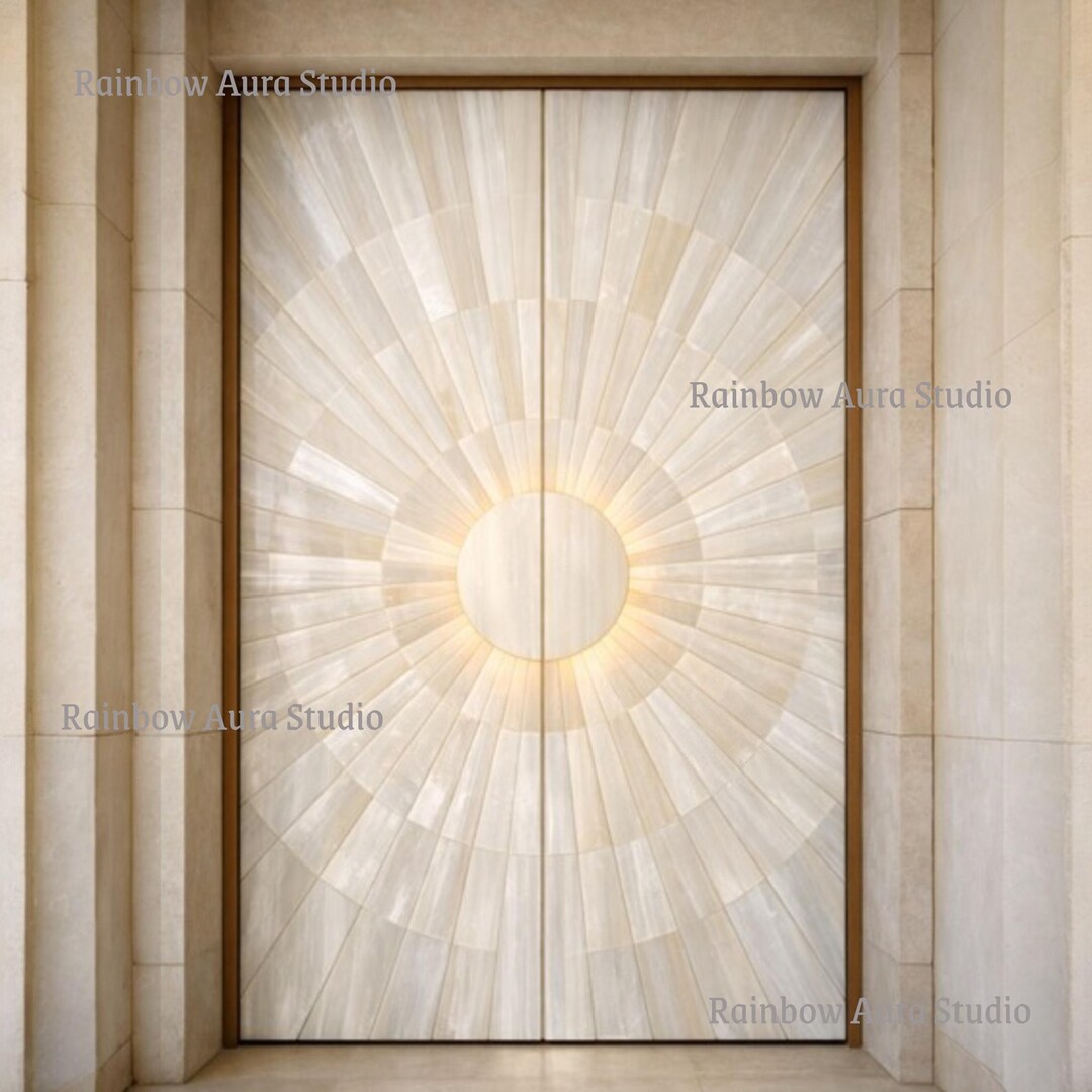 Selenite Crystal Double Door | Sunburst Pattern Luxury Entrance Panel ...