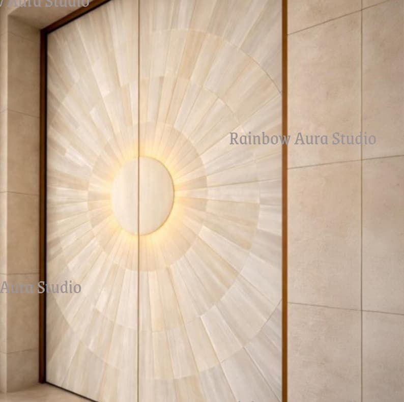 Selenite Crystal Double Door | Sunburst Pattern Luxury Entrance Panel ...
