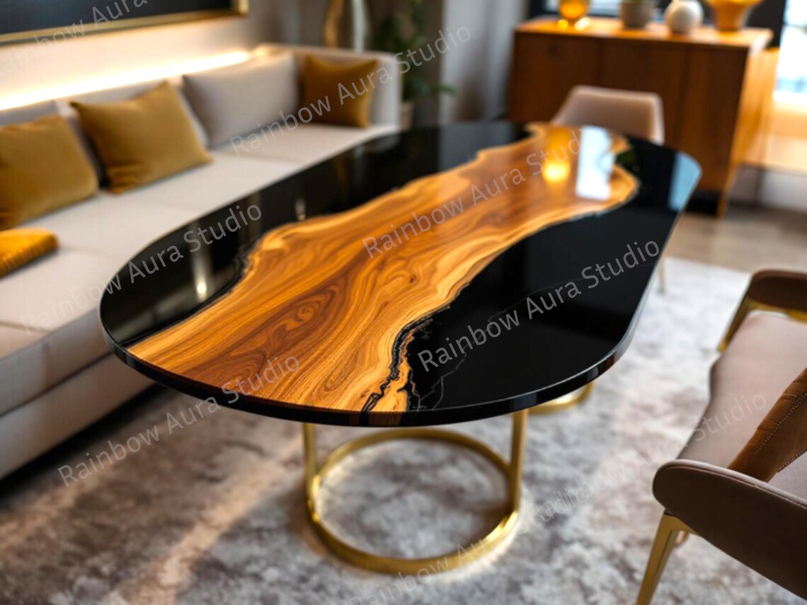 Handmade Black Resin Oval Dining Table | Modern Epoxy Office Desk - Etsy