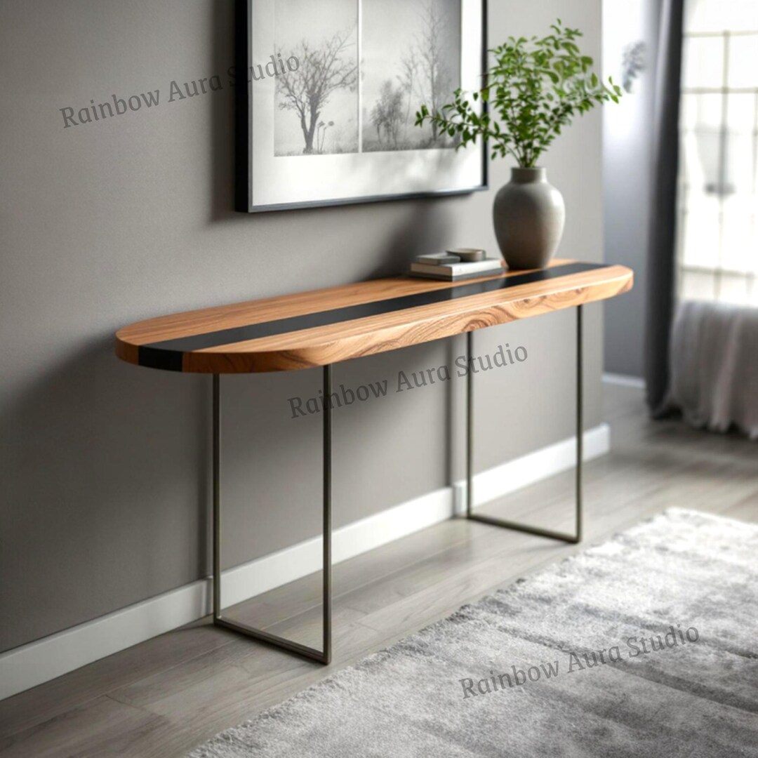 Modern Black Epoxy Resin Console Table | Live Edge Wood Entryway Table ...
