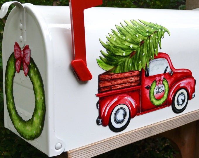 Mailbox Magnet Partial Cover Red Vintage Ford Chevy Truck Christmas ...