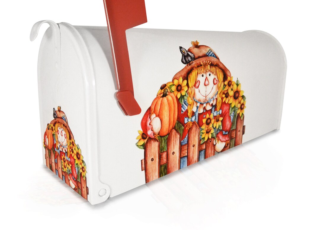 Mailbox Magnet Partial Cover, Scarecrow Fence & Sunflowers, Autumn Fall ...