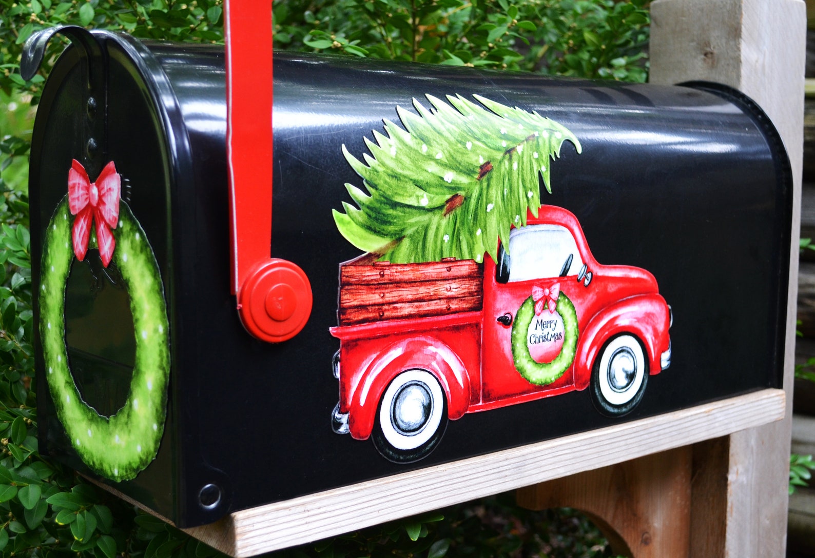 Mailbox Magnet Partial Cover, Red Vintage Ford/chevy Christmas Truck ...