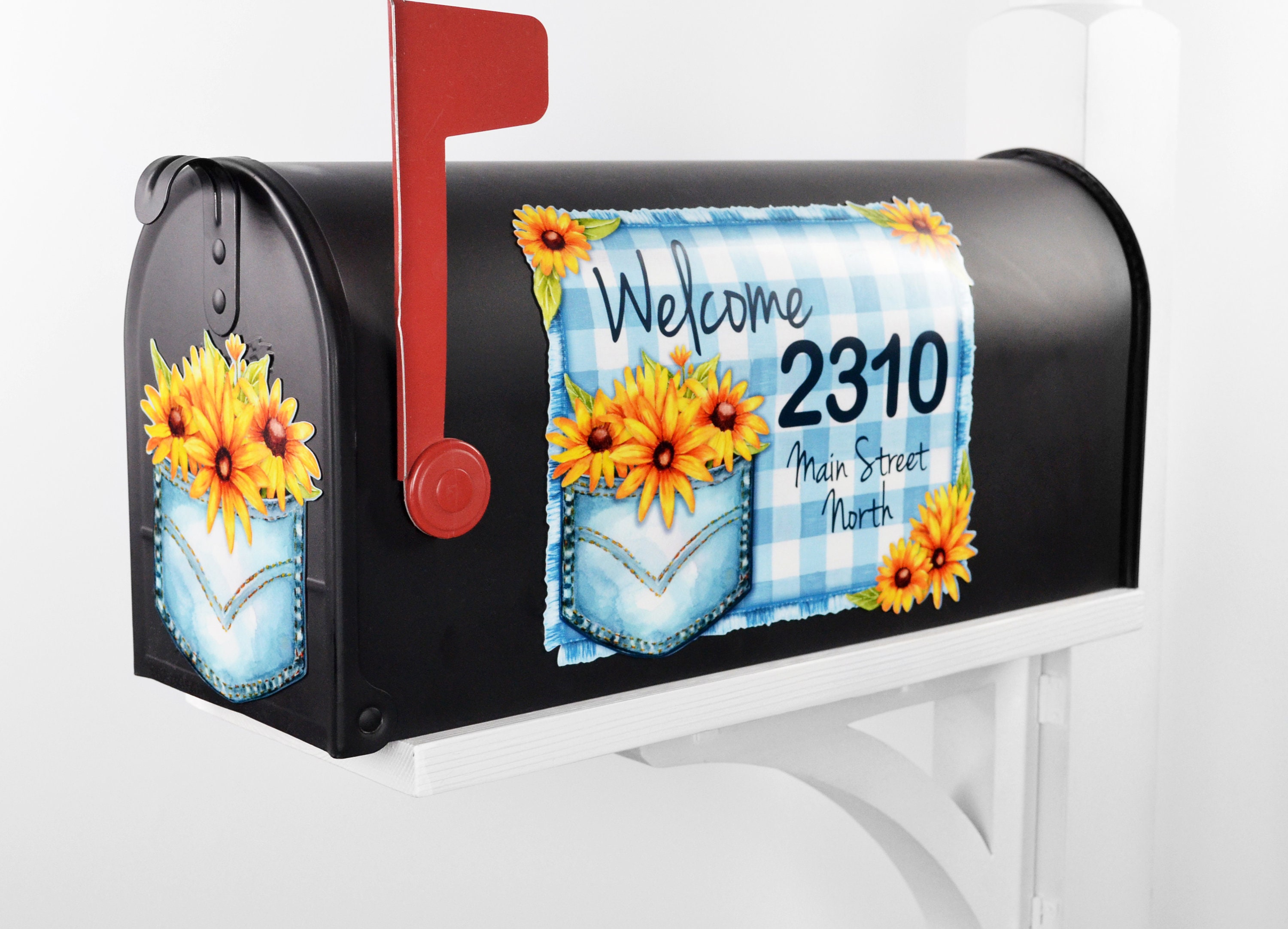 Magnetic Mailbox Cover Magnet Personalized Blue White Gingham | Etsy