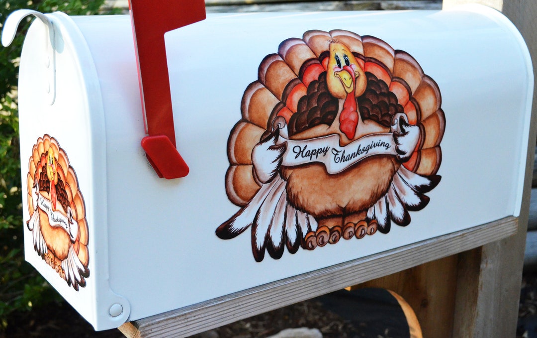 Mailbox Magnet Partial Cover Happy Thanksgiving Day Turkey Holding ...