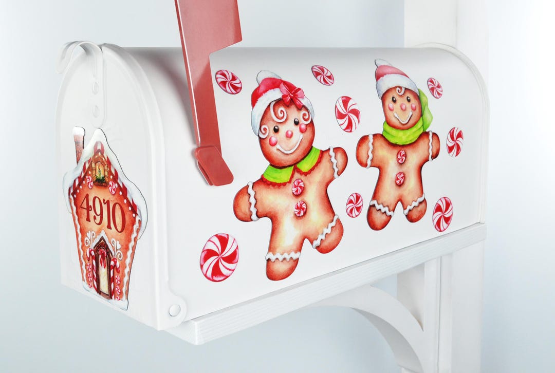Mailbox Magnet Partial Cover, Gingerbread Man & Woman With Peppermints ...
