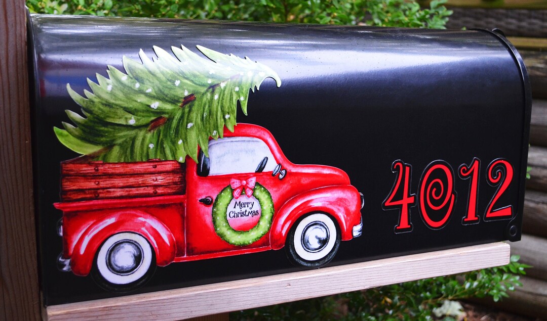 Mailbox Magnet Partial Cover Red Vintage Ford Chevy Truck Christmas ...