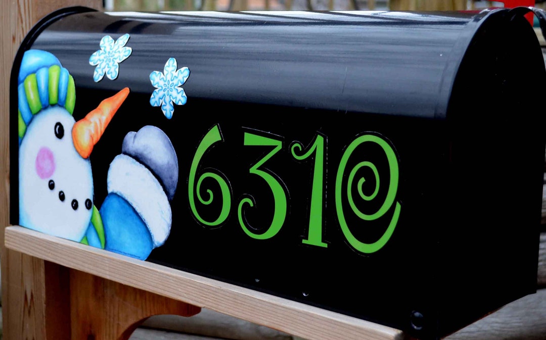 Mailbox Magnet Partial Cover, Personalized Snowman With Snowflakes for ...