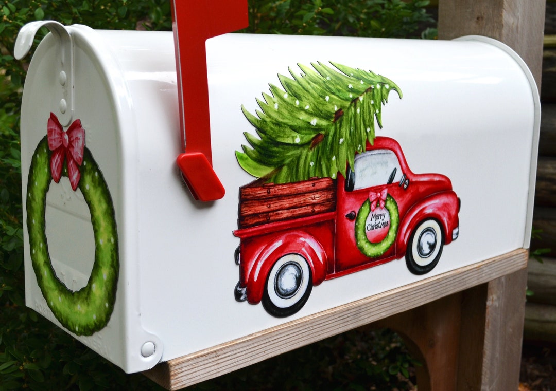 Mailbox Magnet Partial Cover, Red Vintage Ford/chevy Christmas Truck ...