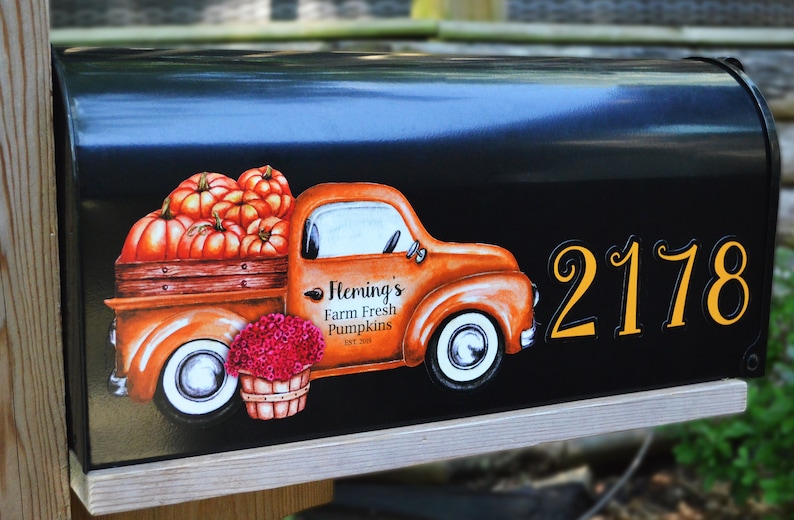 Mailbox Magnet Partial Cover, Vintage Ford Chevy Truck With Pumpkins ...