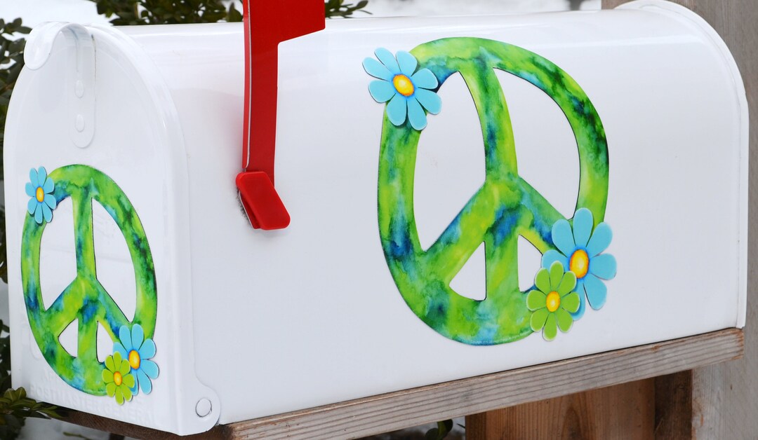 Mailbox Magnet Partial Cover, Peace Sign, Tie Dye Hippie Retro Daisies ...