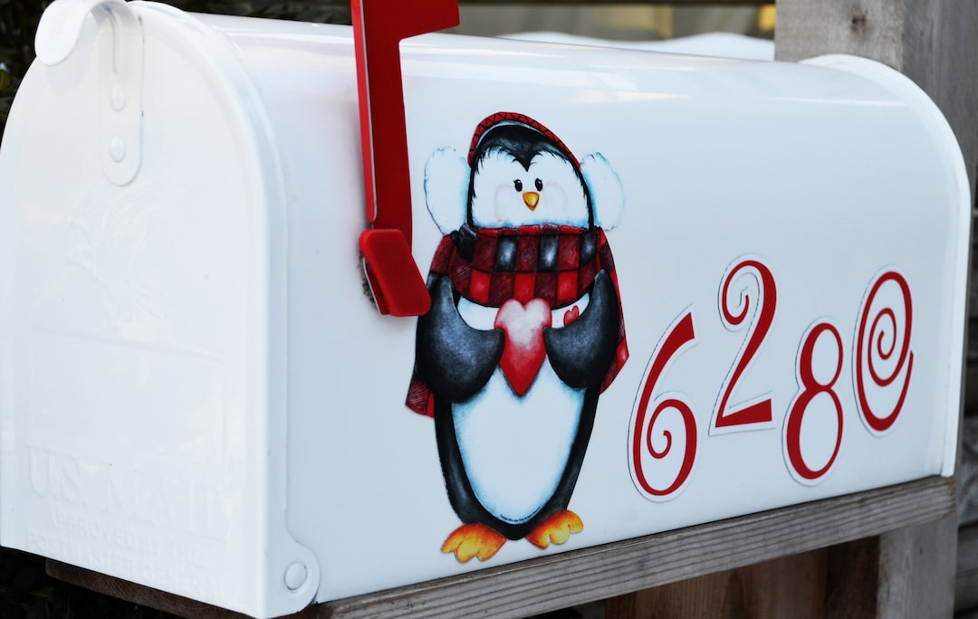 Mailbox Magnet Partial Cover Penguin Red Heart With Address Numbers for ...