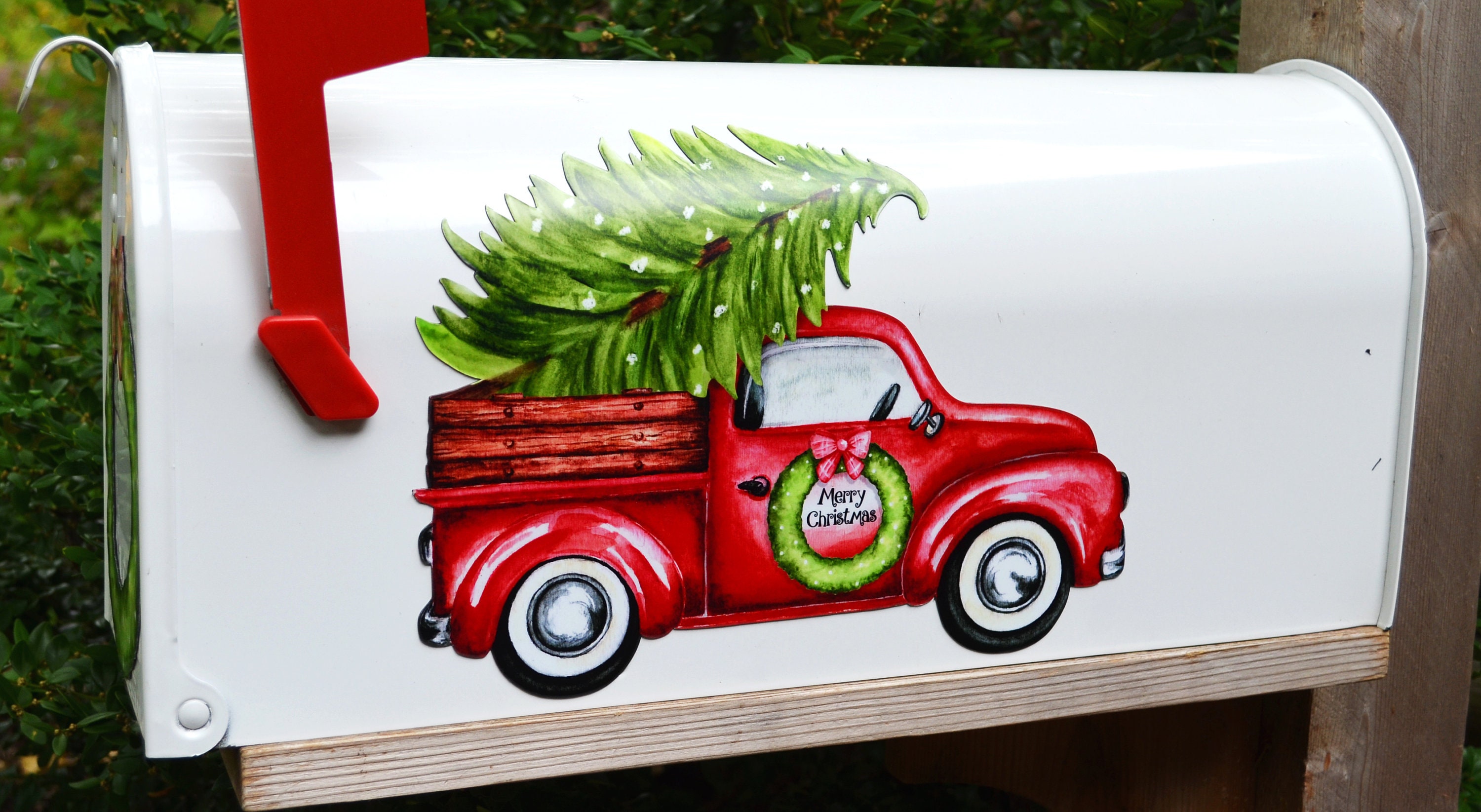 Mailbox Magnet Partial Cover, Red Vintage Ford/chevy Christmas Truck ...