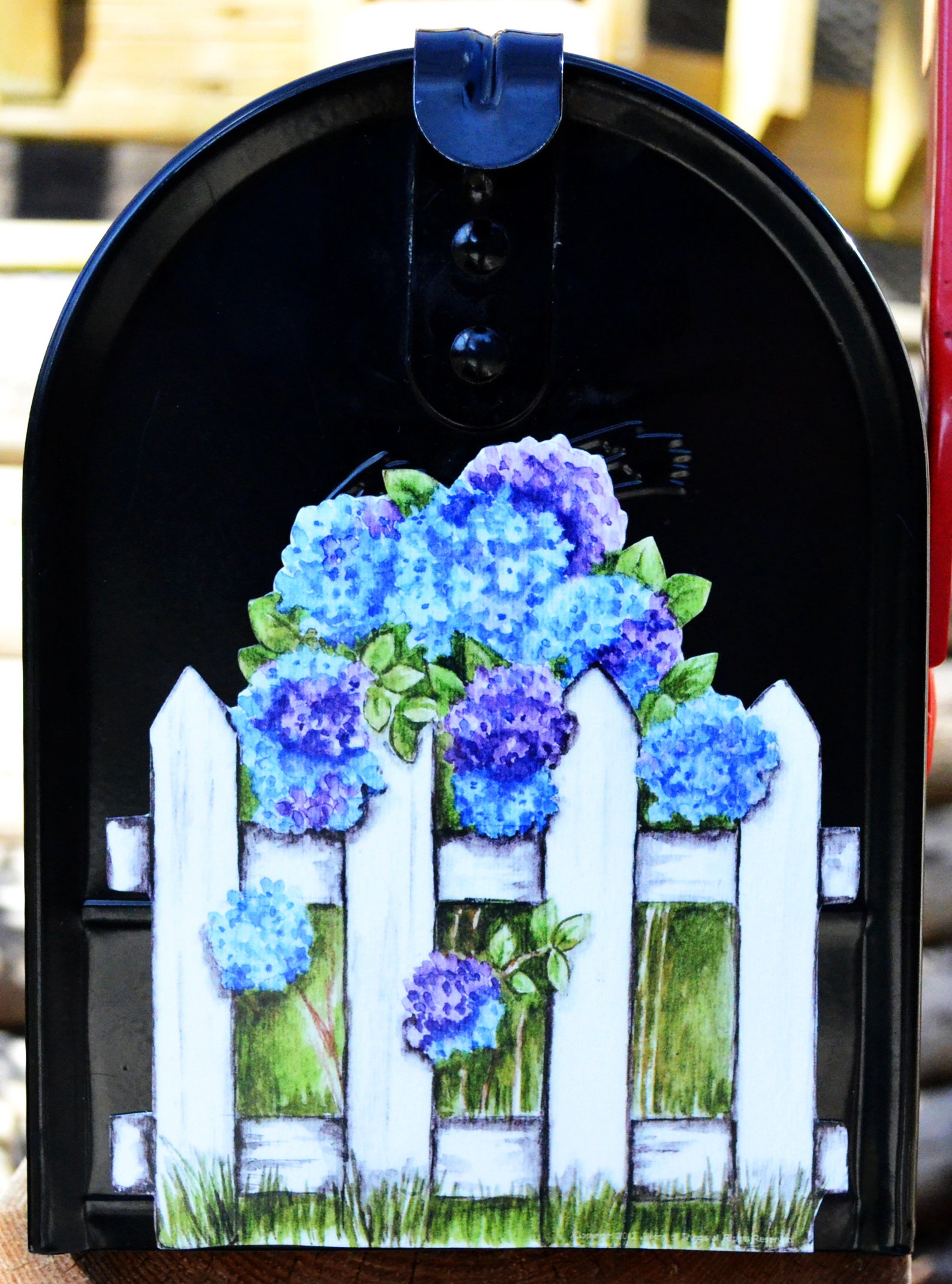 Mailbox Magnet Partial Cover Hydrangea Flowers and White Picket Fence ...
