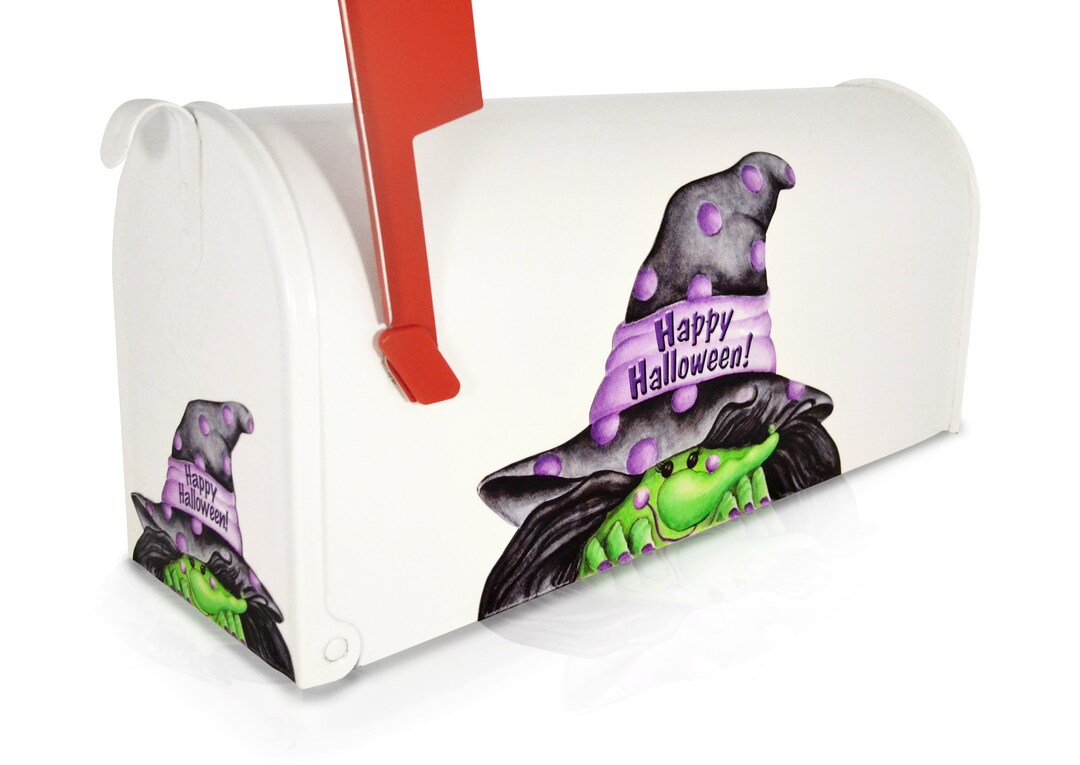 Mailbox Magnet Partial Cover Witch Face Polka Dot Hat & Upside Down ...