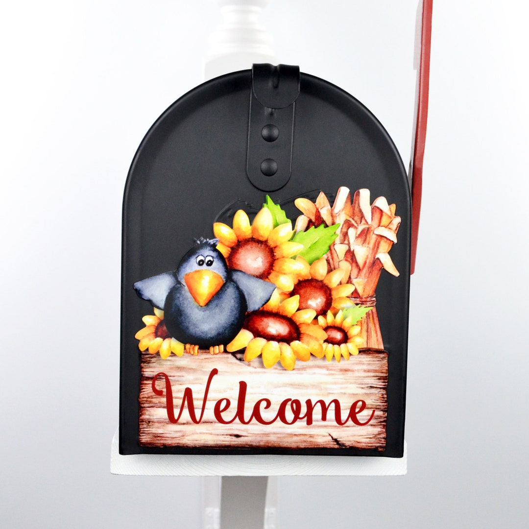 Mailbox Magnet Partial Cover, Sunflowers Crow Black Bird Cornstalks ...