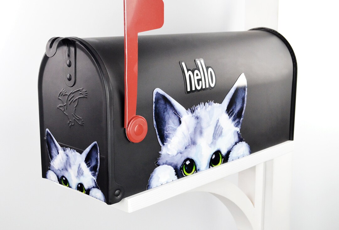 Mailbox Cover partial Black Peeking Cat Emerald Eyes Rustic - Etsy